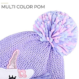 accsa Kids Knit Unicorn Beanie Hat with Gloves Girls Winter Beanie Hat with Pom Pom