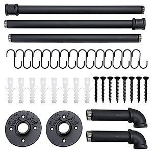 Tysun 47.4 Inch Industrial Pipe Pan Pot Rack Wall Mounted Iron Pipe Kitchen Hanging Rail Kitchen Utensil Cookware Holder Storage Organizer with 15 S Hooks