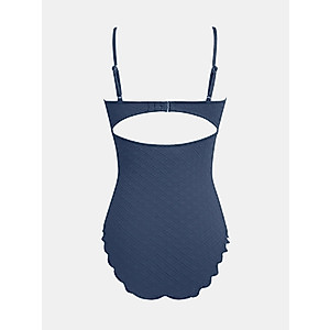 CUPSHE Women's One Piece Swimsuit Sexy Cutout Scallop Trim Bathing Suit, M Dark Blue