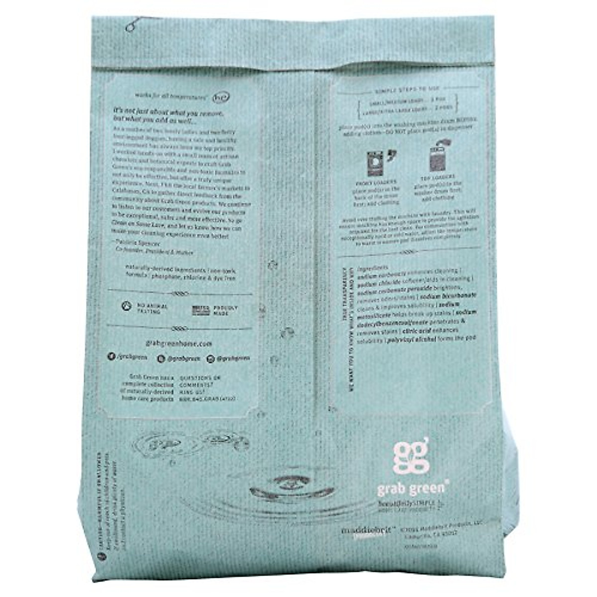 Grab Green Stoneworks Laundry Detergent Pods, Powered by Naturally-Derived Plant & Mineral-Based Powder Pods, Fragrance Free Rain, 50 Count (Pack of 1) Loads-EPA Safer Choice Certified