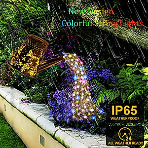 Atildp Upgraded Butterfly Solar Watering Can, Multicolor 60pcs String Lights for Outdoor Garden, Led Highlight Colourful Light Garden Lamps
