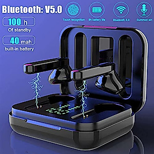 Wireless Earbuds, LED Bluetooth 5.1 Earbuds HiFi Sterero, IPX5 Waterproof Touch Control True Wireless Earbuds with Microphone, Bluetooth Headphones for Sport and Working Black