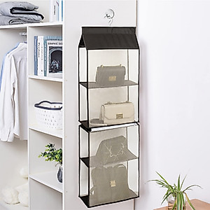 KMOTASUO 2 Pack Detachable Purse Handbag Organizer for Closet, Hanging Purses Bag Storage Holder with 4 Clear Shelves, Space Saving Wardrobe Organizers System for Bedroom Living Room