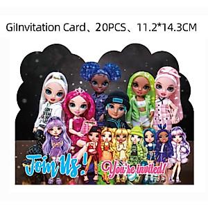 NINIMBLE 20pcs rainbow high Birthday Party Invitations,rainbow high Invitations Birthday Party Supplies Decoration (Invitations1)