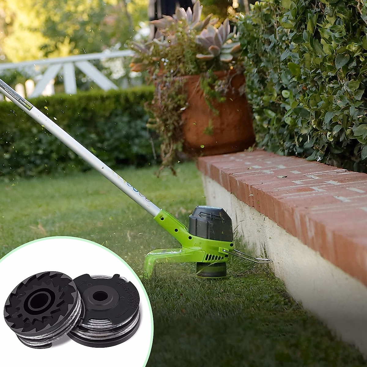 2900719 Dual Line Trimmer Replacement Spool Compatible with Greenworks 2101602A and 2101602, Replacement Spool 20ft 0.065" 7-Pack (6-Line Spool + 1 Cap)