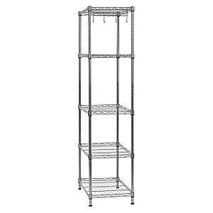 Muscle Rack WS241459-5S 5 Tier Wire Shelving with Hooks in Silver, 59" Height, 24" Width, 14" Length