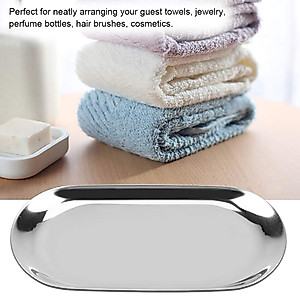 Trinket Tray, Stainless Steel Decorative Tray Oval Vanity Tray Small Perfume Tray for Perfume, Cosmetics, Jewelry, Makeup or Tea Fruit (18 * 8cm/7.1 * 3.2in, Silver)