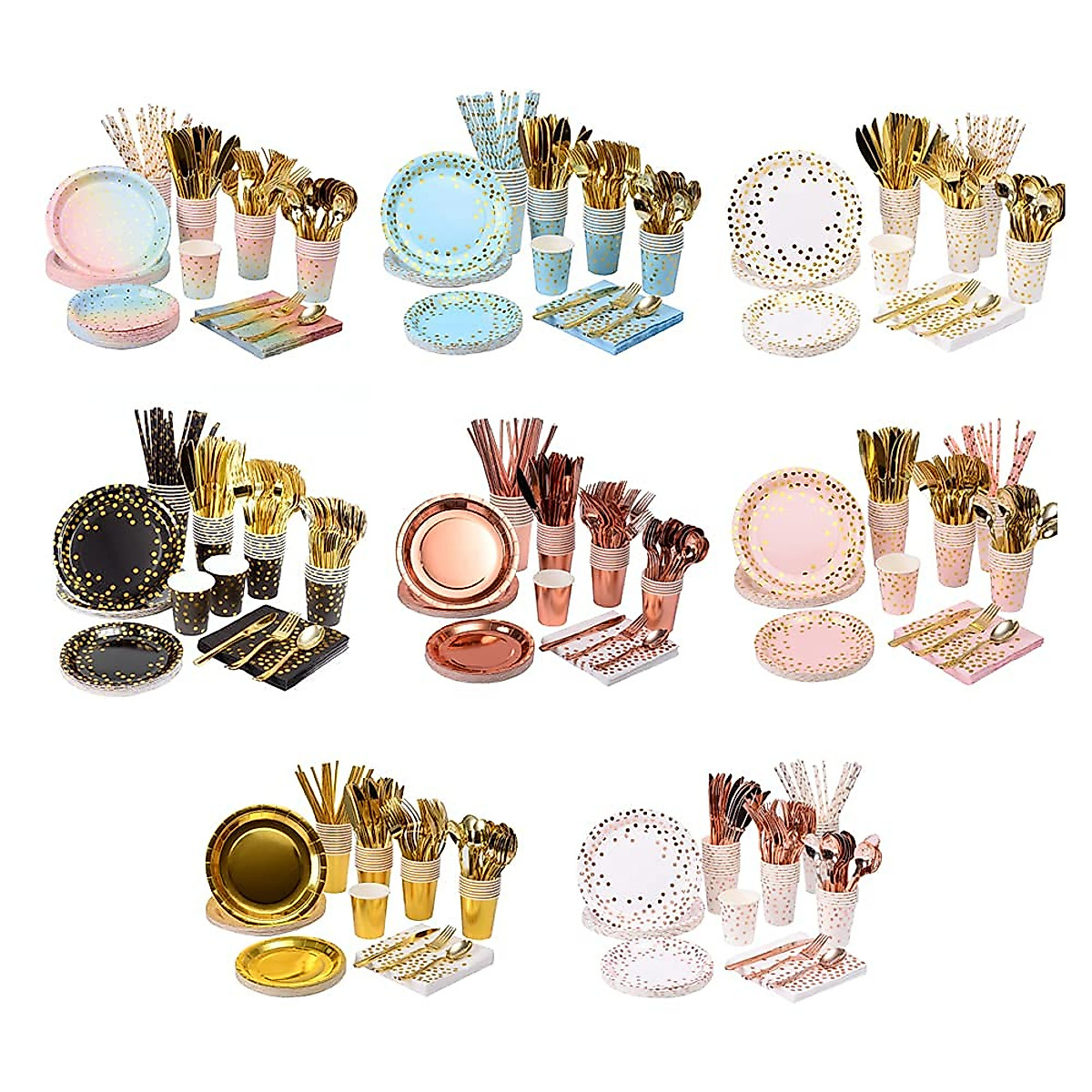 200PCS Rainbow Pastel Party Supplies Set-Disposable Paper Dinnerware Serves 25, Pastel Paper Plates Napkins Cups&Gold Plastic Silverware Sets for Wedding Birthday Baby Shower Holiday Parties(Colorful)