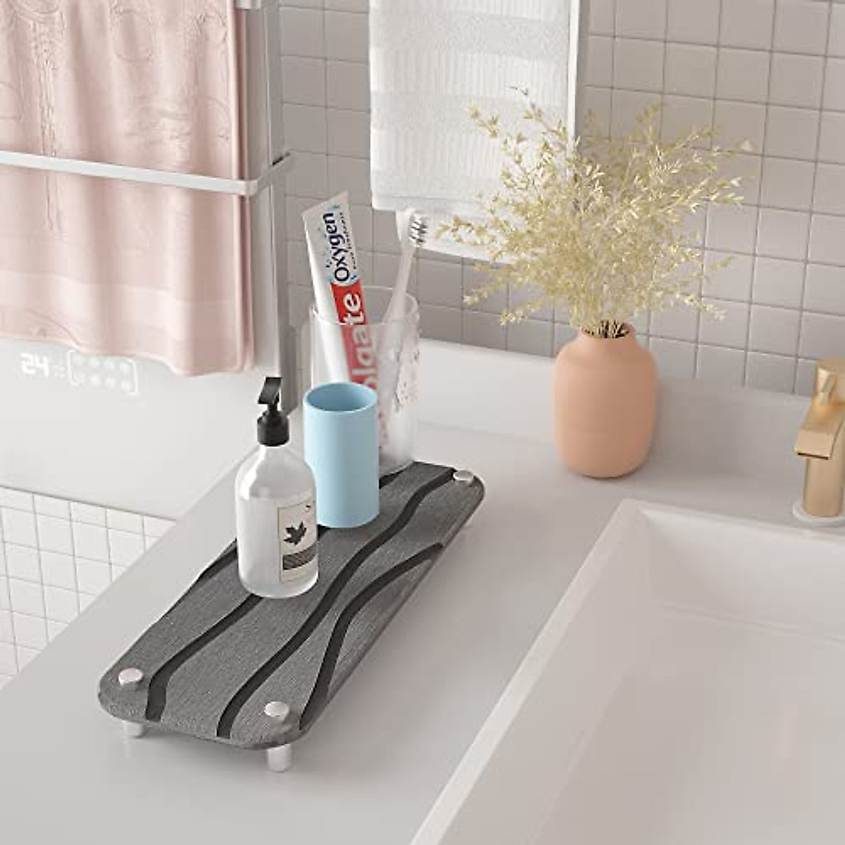 LLOBEW Sink Caddy，Instant Dry Sink Organizer Bathroom Organizer，Diatomaceous Earth Kitchen Sink Organizer Lotions Bottle Drying Rack