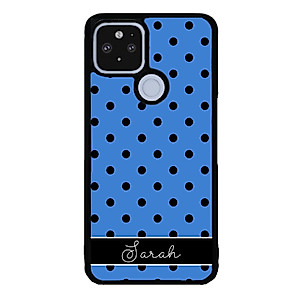 Blue Black White Polka Dot Personalized Black Rubber Phone Case Compatible With Google Pixel 8 Pro, 8a, 8, 7a, 7, Pixel 7 Pro, 6a, Pixel 6 Pro, 6, Pixel 5, 4a 5G, 4a 4G, 4, 4 XL, 3a, 3a XL, 3, 3 XL