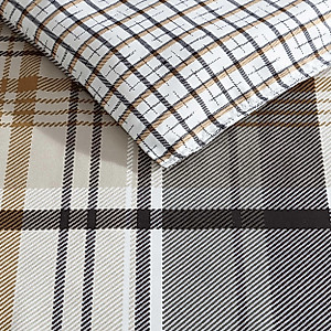 Eddie Bauer - King Duvet Cover Set, Reversible Microsuede Bedding Set with Matching Shams, Casual Home Decor (Normandy Plaid Black, King)