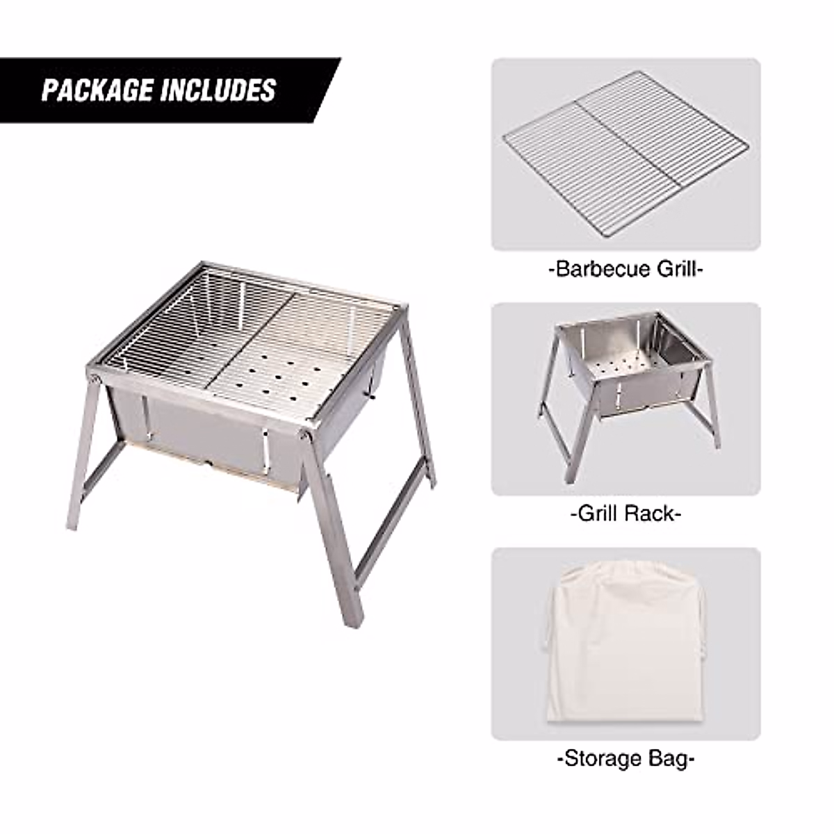 REDCAMP Pop up Camping Flatfold Fire Pit Portable & Wood Burning, 12.8" Folding Collapsible Stainless Steel Backpacking Grill Charcoal for Outdoor Cooking BBQ