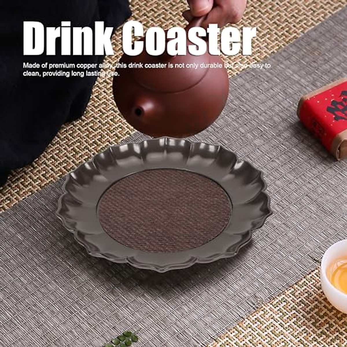 Tea Pot Tray, Household Kettle Holder Copper Alloy Pot Holder Coaster Household Dry Foam Table Multifunctional Trays with Cup Cushion Design for Teapots Cups Bowls (Lotus)