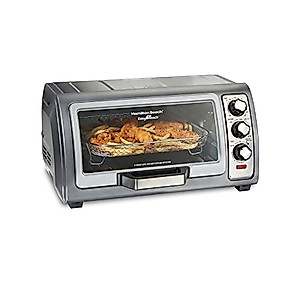 Hamilton Beach Toaster Oven Air Fryer Combo with Large Capacity, Fits 6 Slices or 12” Pizza, 4 Cooking Functions for Convection, Bake, Broil, Roll-Top Door, Easy Reach Sure-Crisp, Stainless Steel