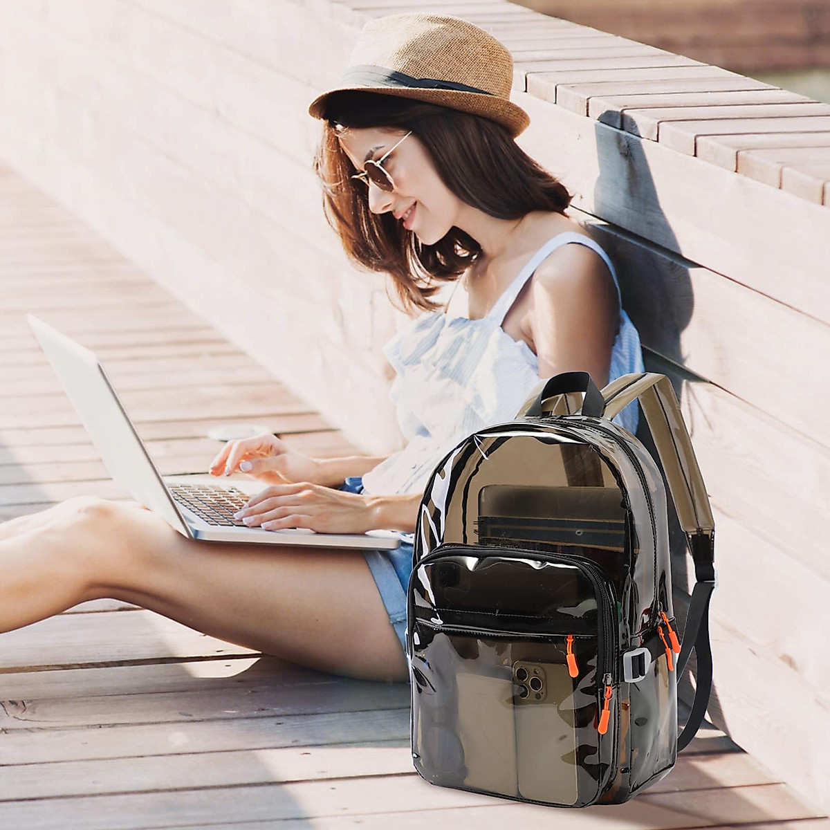 TINYAT Heavy Duty Transparent Clear backpack See Through Clear Bag for School, Concerts, Sports, Travel and Daily Use, T9051