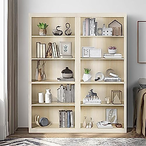 LTMEUTY Wooden Bookcase - Freestanding 5 Shelves Bookshelf, Tall Storage Book Shelf for Living Room, Office, Library, White Wood Grain