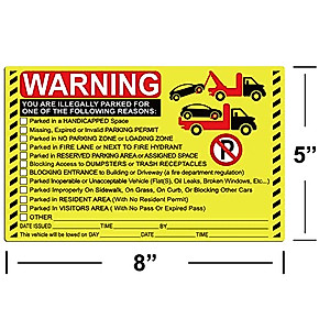 Parking Violation Stickers Hard to Remove "You are Illegally Parked" Tow Reserved Handicapped,Private Parking Stickers 5 x 8 Inch - You are Illegally Parked Stickers Towing Labels for Cars 25 Pack