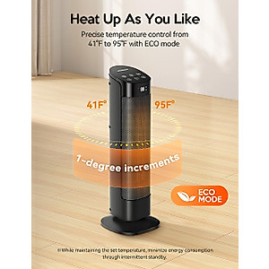 VAGKRI 24" Space Heater, 1500W PTC Ceramic Heater with Adjustable Thermostat, 3 Modes, 90° Oscillating, Timer, Remote Control, Electric Heaters for Indoor Use Large Room, Home, Office