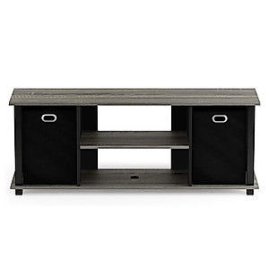 FURINNO Econ Entertainment Center, French Oak Grey/Black/Black