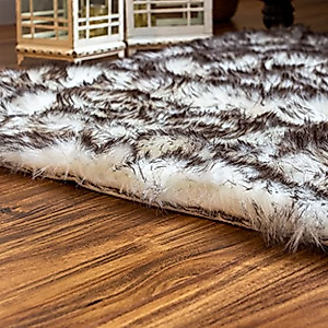 Faux Fur Shag Rug Extra Soft Fluffy Carpet for Any Room Decor 2' x 3' White & Black Tips