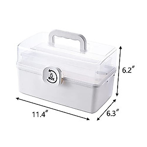 Sooyee Plastic Storage Box with 3-Tier Fold Tray,Tool Organizer Portable Handled Case,Portable Lockable Container for Arts, Crafts,Cosmetic, Sewing, Toy, Washi Tape, Legom,Clear/White