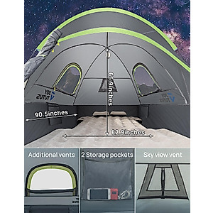 JOYTUTUS Pickup Truck Tent 2.0, Waterproof PU2000mm Double Layer for 2 Person, Portable Truck Bed Tent with Rainfly, 5.5'-6' Camping Preferred - Green