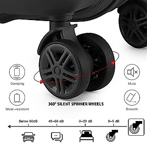 KONO 2 Piece Luggage Sets Lightweight, 20" Carry on Luggage and 12" Mini Cosmetic Cases Hardshell Suitcase Sets, Durable Hardside Suitcase with Spinner Wheels TSA Lock Black