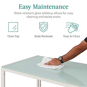 Best Choice Products 5-Piece Kitchen Dining Table Set for Dining Room, Kitchen, Dinette, Compact Space w/Glass Tabletop, 4 Faux Leather Metal Frame Chairs - White