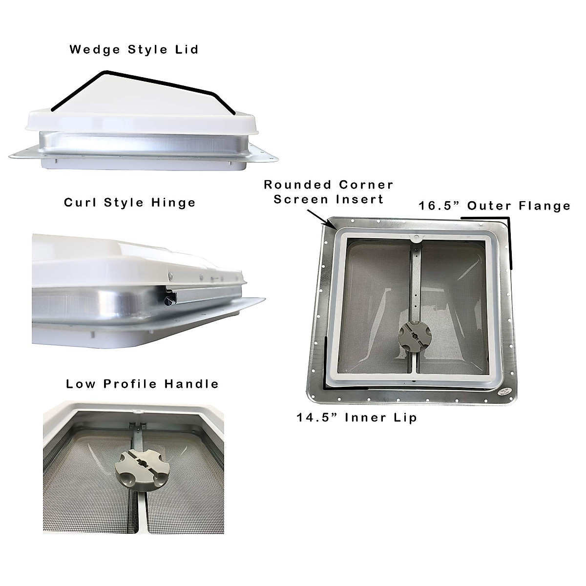 classAcustoms Heng's 71111A-C RV Roof Vent White Wegde Lid Non Powered Manual Crank Lid with Built in Screen and Galvanized Frame