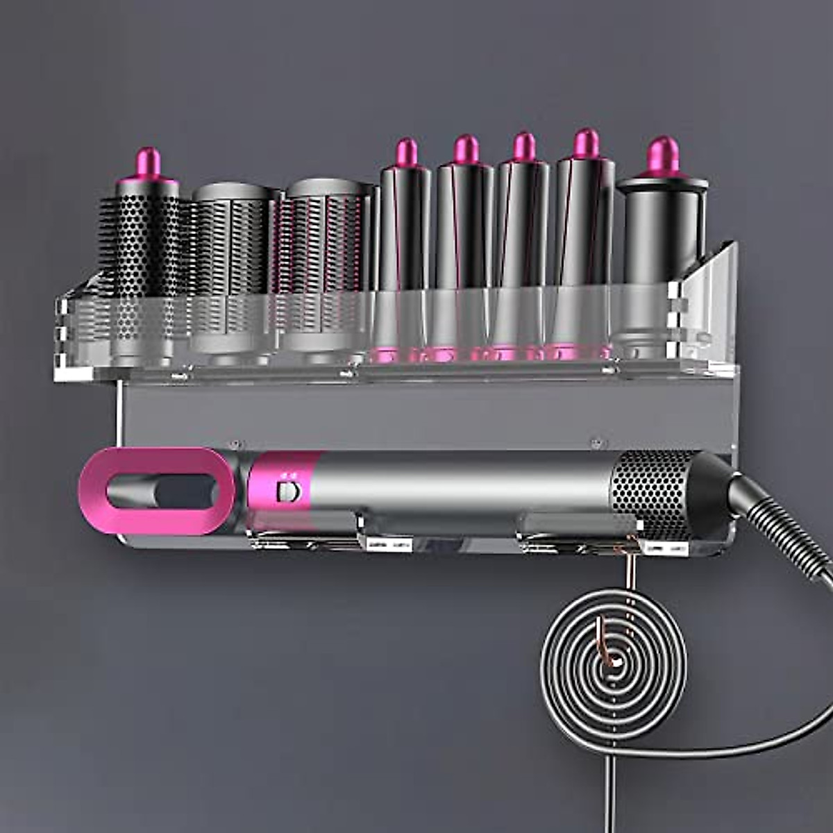 HeyMoonTong Storage Holder for Dyson Airwrap Complete Styler, Transparent Acrylic Wall Mount Bracket Stand Storage Rack Organizer for Dyson Airwrap Attachments, Space Organizer for Bathroom Bedroom Washroom