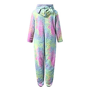 Aniywn Adult Fleece Onesie Pajamas for Women Tie Dye Print Costume Jumpsuit Romper Hoodie Jumpsuit Pajamas Homewear Pink