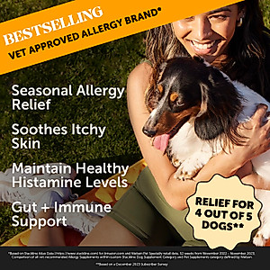 Pet Honesty Allergy Itch Relief for Dogs - Dog Allergy Support Immunity Supplement - Dog Allergy Chews, Probiotics for Dogs, Seasonal Allergies, Skin and Coat Supplement - Peanut Butter (90ct)