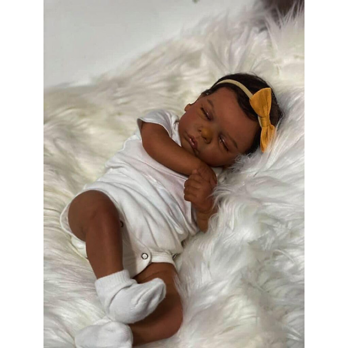 Angelbaby Realistic African American Reborn Baby Dolls Black Girl 19 Inch Life Like Sleeping Newborn Real Silicone Baby Doll Brown Skin Bebe Reborn Ethnic Alive Doll Sets Girl Boy Toys Birthday Gift