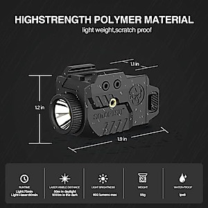 SOLOFISH 600lm Adjustable Pistol Light Laser Combo Fits for Full & Compact Rail, Shockproof Red Laser Sight and Gun Light with Strobe Function, Rechargeable (Laser Output is <5mW, Class IIIA)