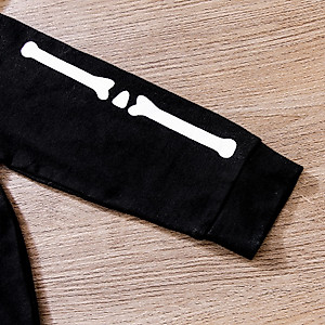 Noubeau Toddler Girls Boys Halloween Hoodie Pumpkin Ghost Print Hooded Sweatshirts Pullover Kids Shirt Tops Fall Clothes (Black- Skeleton, 1-2T)