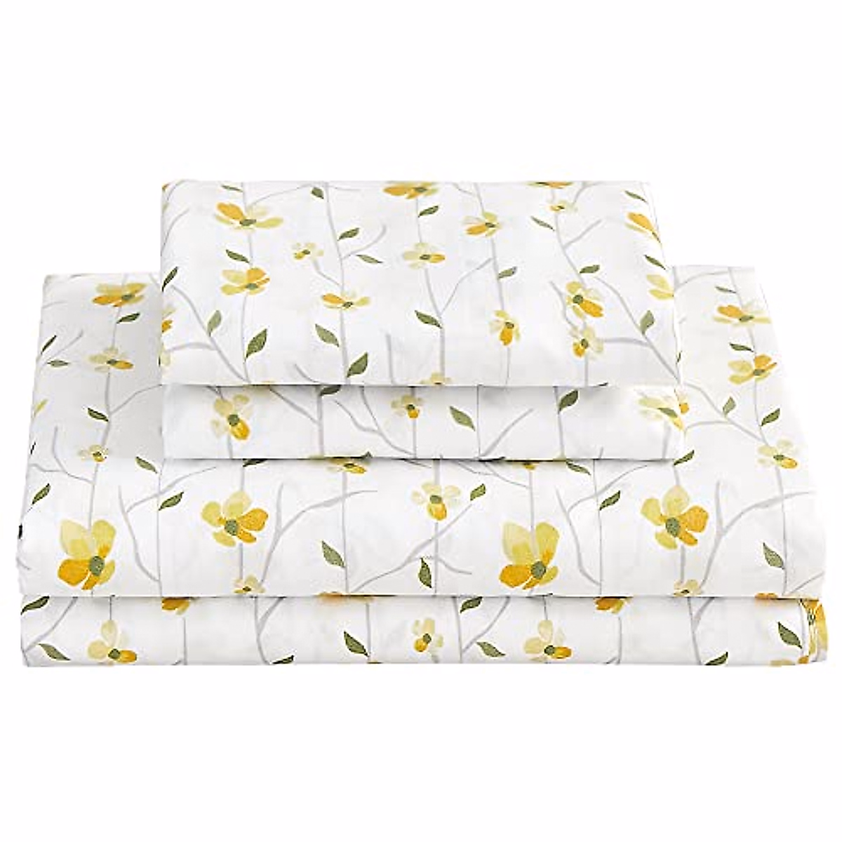 softan Full Sheet Set Floral Bed Sheets Full Printed Sheets Double - 4 Piece Soft Microfiber Patterned Fitted Sheets Full with 15" Deep Pocket, Yellow Flower