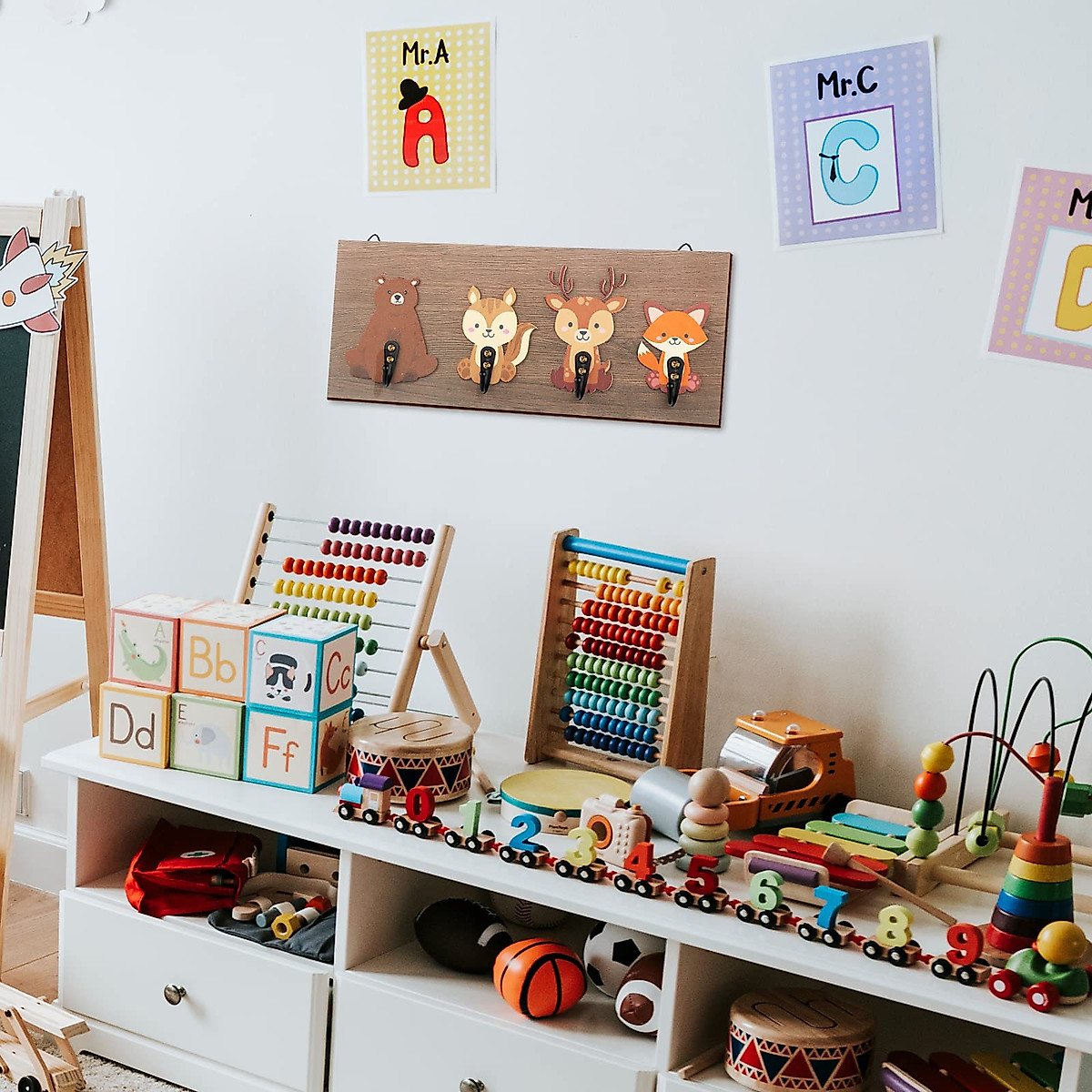 Pinkunn Safari Animal Wall Hooks Animal Nursery Hooks Decor Jungle Wooden Kids Coat Wall Mounted Hooks Decorative Bear Squirrel Elk Fox Hanger for Nursery Kids Room Bathroom Bedroom Home Decor