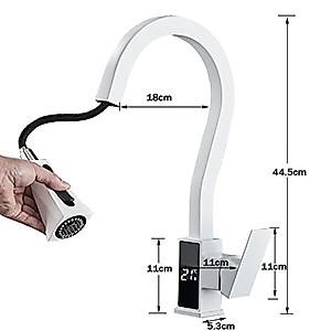 Yalsfowe Kitchen Faucets with Pull Down Sprayer, Temperature Display Kitchen Faucet, Single Handle Kitchen Faucet, Kitchen Mixer Tap, Kitchen Sink Faucet Brass ,White Gold