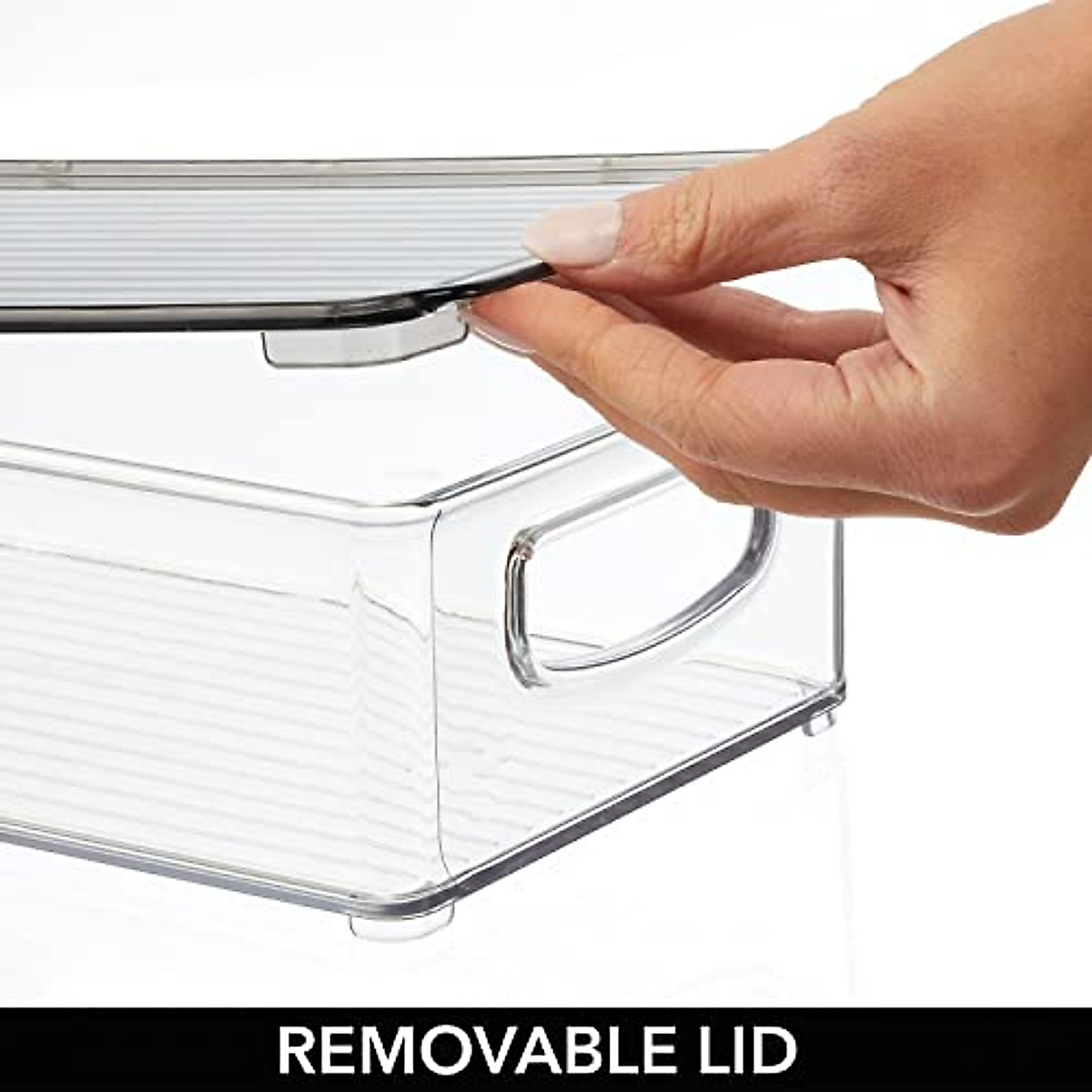 mDesign Plastic Pantry Storage Box Container with Lid and Built-In Handles - Organization for Flour, Cereal, Pasta, Rice, or Food in Kitchen Cupboard, Ligne Collection, 8 Pack, Clear/Smoke Gray