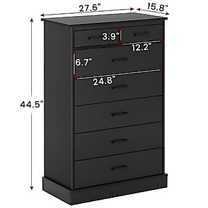 Hasuit Black Dresser for Bedroom, Tall 7 Drawer Dresser with Sturdy Base, Wood Storage Tower Clothes Organizer, Large Storage Cabinet, Chest of 7 Drawers for Closet, Living Room, Hallway