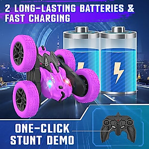 Terucle Remote Control Car, RC Cars Stunt RC Car Toys Double-Sided 360° Rotating Headlights Upgraded 4WD Rc Drift Truck Fast and Flips Kid Toys for Boys 8-12 Year Old (Purple)
