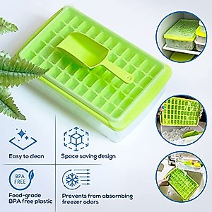 Large Ice Cube Mold, Ice Cube Tray for Freezer, Sphere Ice Container for Cocktails, 55 Mini Nugget Tray with Lid and Bin, Pebble Ice Bucket-Comes with Scoop, Cover, Ice Maker and Holder.