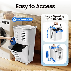 Laundry Basket, 2-Tier 3 Basket Shelf Movable Household Bathroom Rolling Cart Organizer Clothes Storage With 4 Wheels White For Kitchens, Bathrooms, Bedrooms, Dormitories, Classrooms, Laundry Rooms