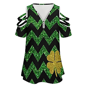 CGGMVCG St. Patricks Day Shirts for Women Top for Women Western Shirt Zipper Pullover Short St Patricks Day Clothes for Women (Black, XL)