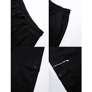 THWEI Mens Cargo Pants Casual Drawstring Athletic Jogger Sports Outdoor Trousers Black XL