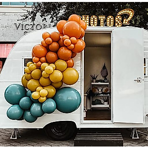 Beaumode Boho Fall Balloon Garland Arch Kit Slate Blue Orange Balloons for Baby Shower Bridal Shower Birthday Wedding Thanksgiving Party Decorations (Dusty Blue Orange Mustard)