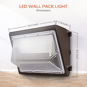 JJC 65W LED Wall Pack Dusk to Dawn Sensor Light Outdoor Commercial Lighting 7800LM 5000K Waterproof for Yard Garage Pathway