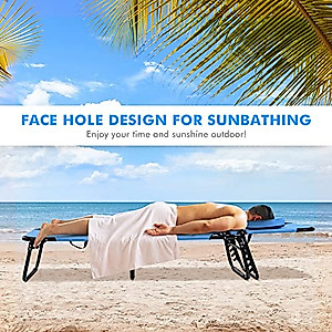 Giantex Chaise Folding Chair Adjustable Beach Patio Lounge Recliner, Blue