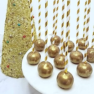 ALINK Biodegradable Gold Paper Straws Bulk, Pack of 100 Metallic Foil Striped/Wave/Heart/Star Straws for Birthday, Wedding, Bridal/Baby Shower, Celebrations and Party Supplies