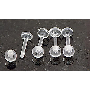 4 Pc 14g 5/16" All Clear Acrylic Ball & Barbell Lip labret, Retainers (no Steel)